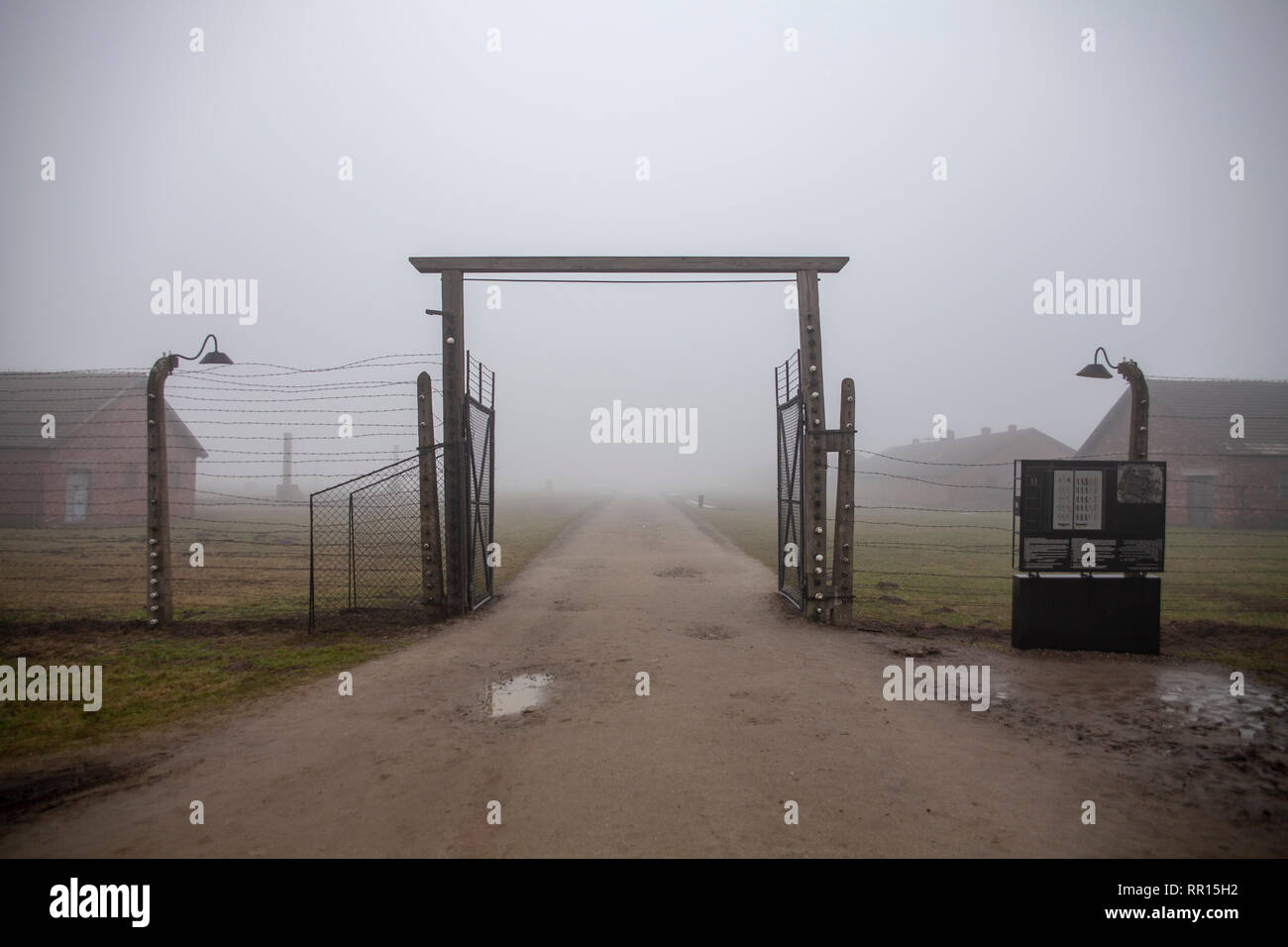 Auschwitz - Birkenau, the inner gate in the concentration camp. Exit ...