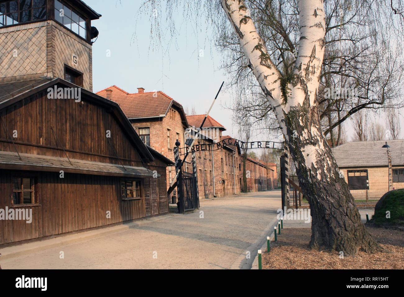 The assembly square in the Auschwitz concentration camp. Buildings of ...