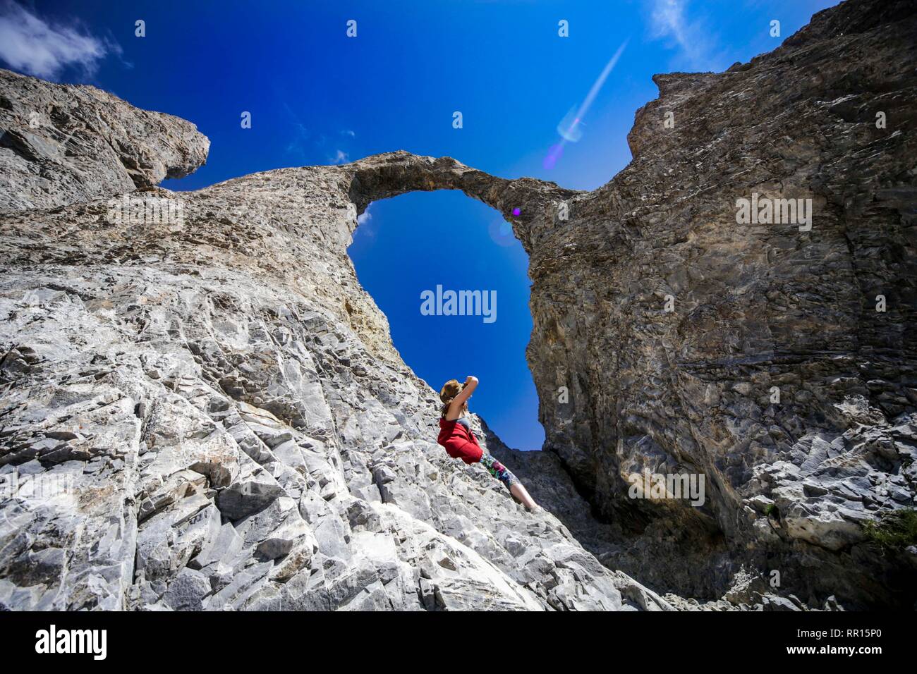 Powerful woman at Aguille Percee. Tignes, France Stock Photo - Alamy