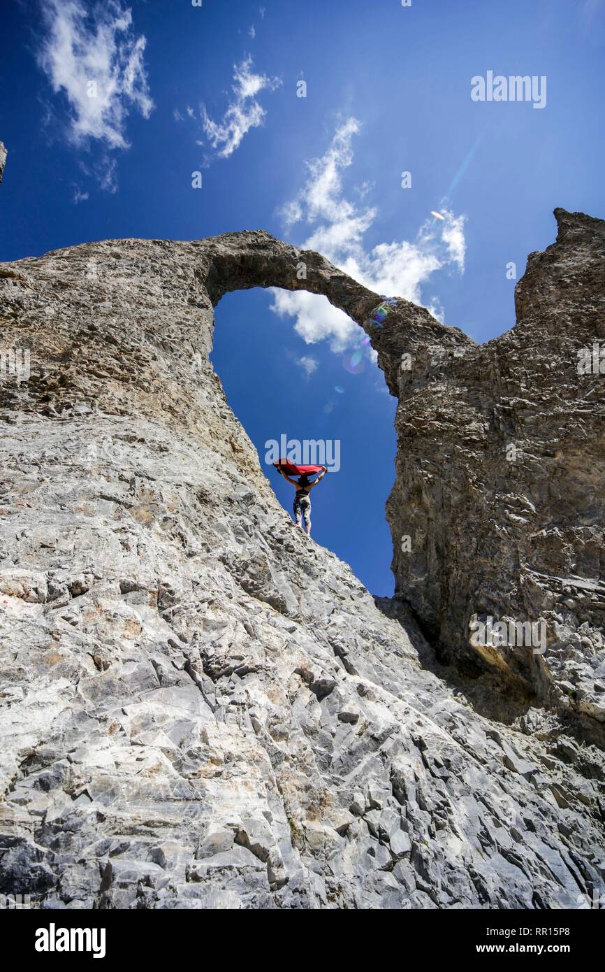 Powerful woman at Aguille Percee. Tignes, France Stock Photo - Alamy
