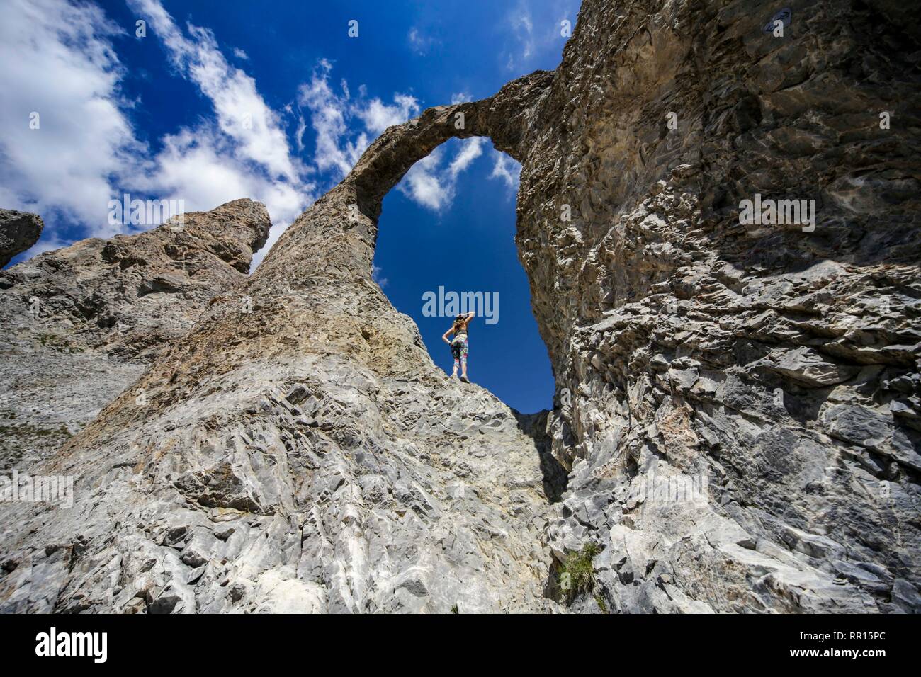 Powerful woman at Aguille Percee. Tignes, France Stock Photo - Alamy