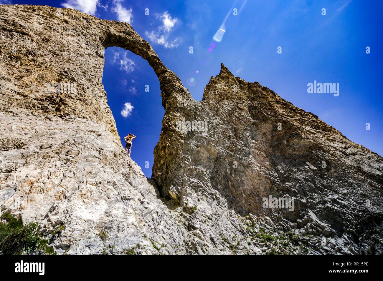 Powerful woman at Aguille Percee. Tignes, France Stock Photo - Alamy