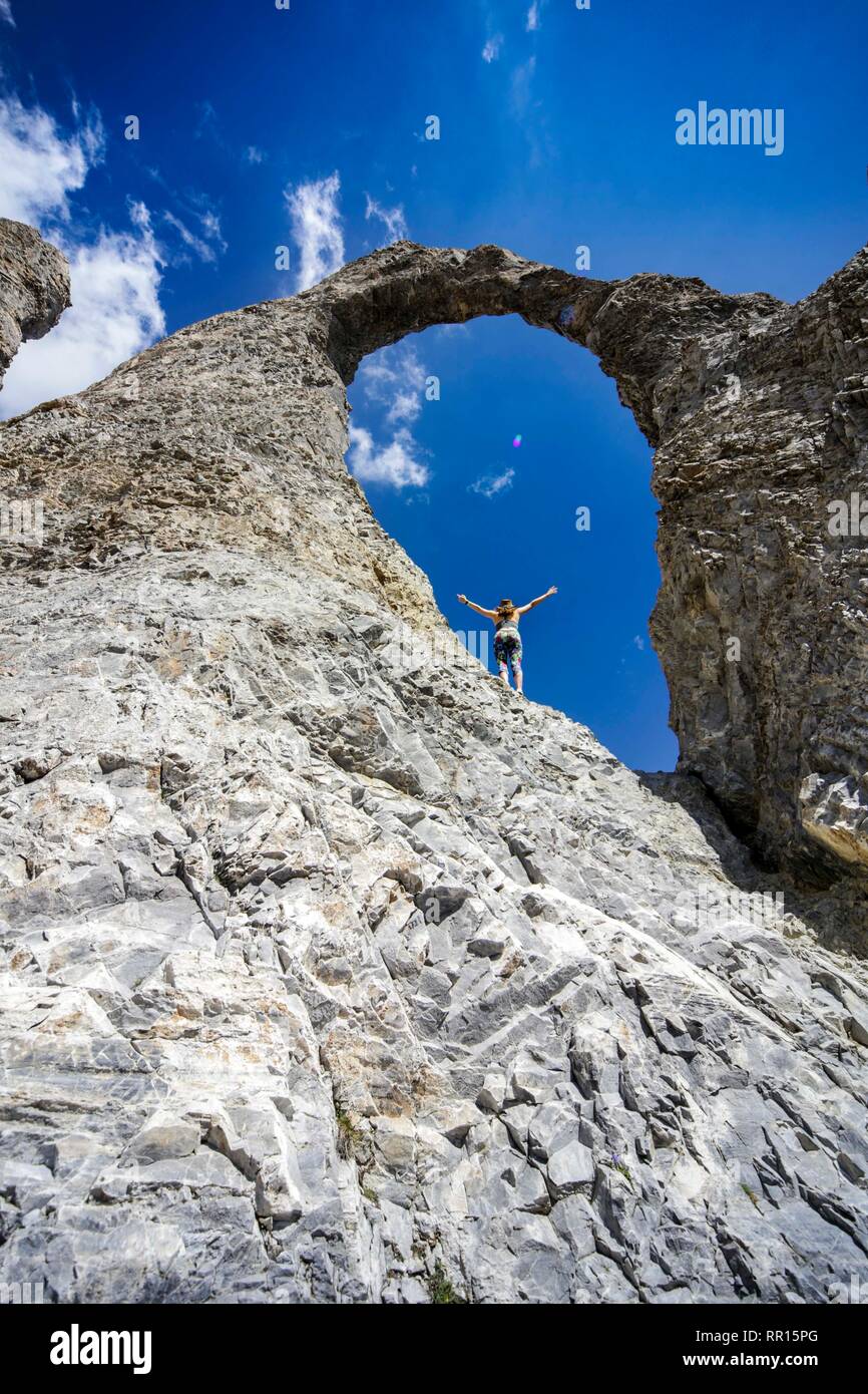 Powerful woman at Aguille Percee. Tignes, France Stock Photo - Alamy
