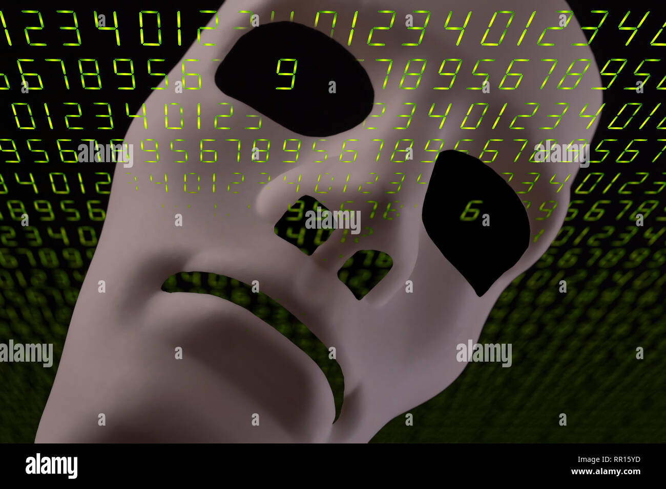 Artificial intelligence concept with robotic face mask and digital LED ...