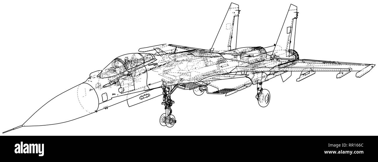 Russian jet fighter aircraft. Vector wire-frame concept. Created ...