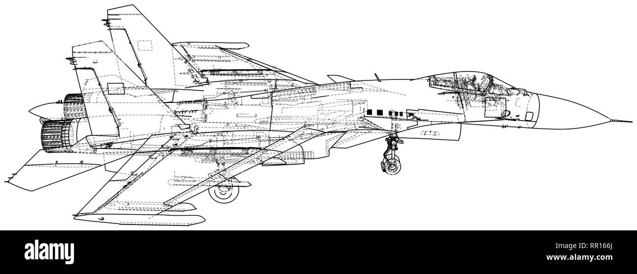 Fighter jet. Vector wireframe concept. Created illustration of 3d Stock ...