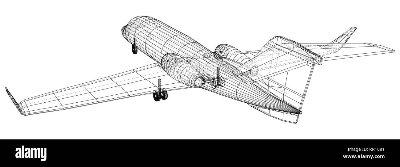 Passenger airplane. Vector wireframe concept. Blue purple. Created ...