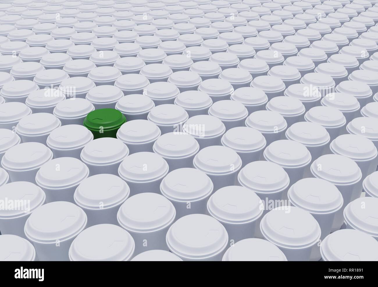 3D rendering many coffe 2 go cups, bird view, one in green Stock Photo ...