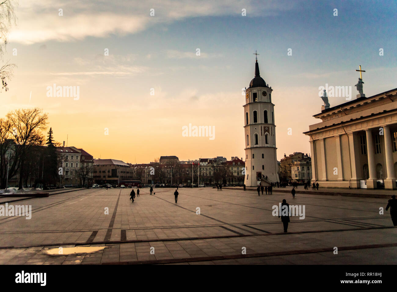 Vilnius Cathedral Square with sunset background Stock Photo - Alamy