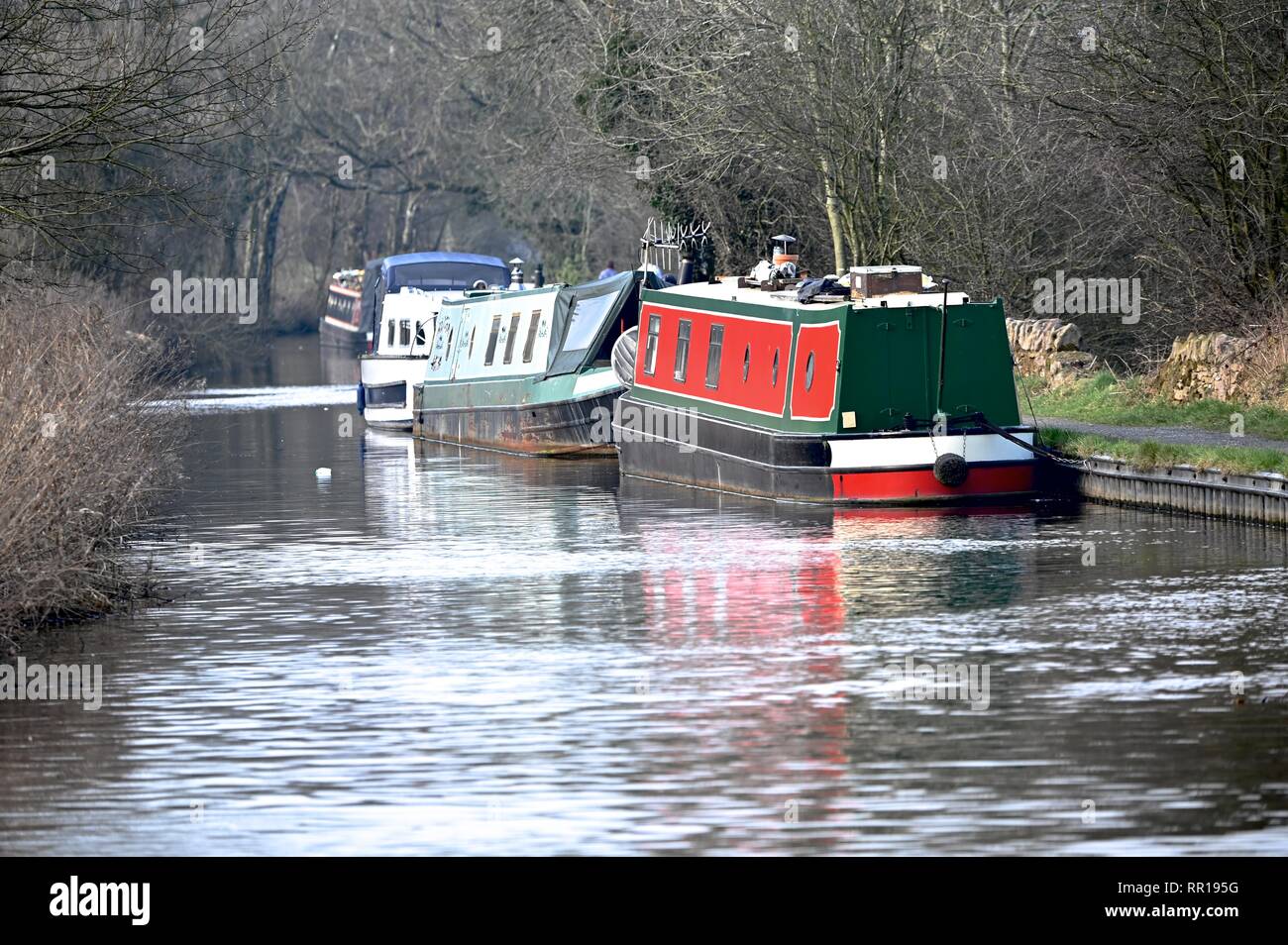 Narrow boats on the Peak Forest Canalnear New Mills Stock Photo - Alamy