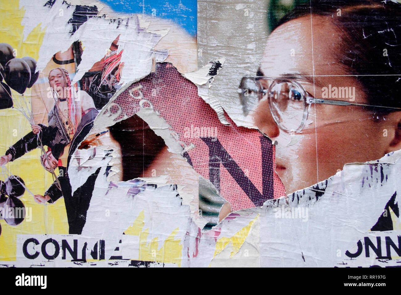Urban Collage / Décollage. Remnants of torn posters on wall, London, UK ...