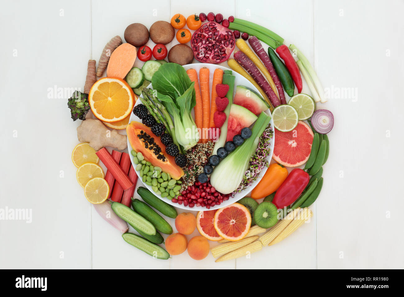 Super food fora healthy diet concept with fresh fruit, vegetables ...