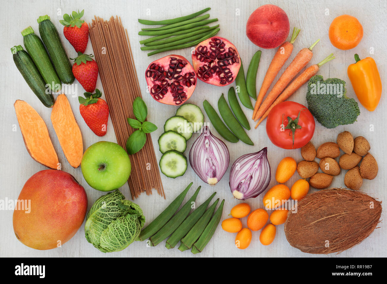 Alkaline health food concept for ph balance with fresh vegetables ...