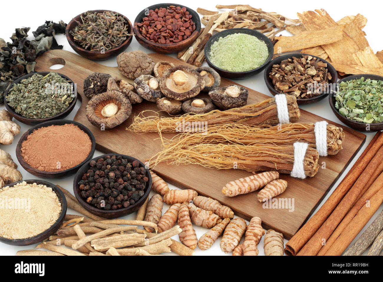 Adaptogen food assortment with herbs, spices and supplement powders ...