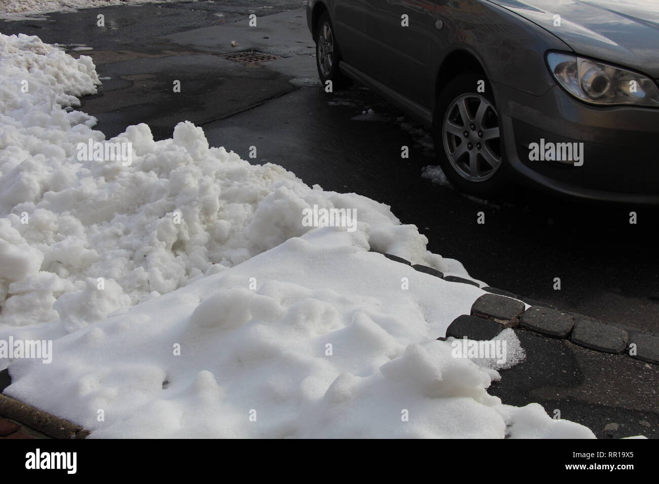 Big lumps of snow seen in Prosek, Prague, Czech Republic Stock Photo ...