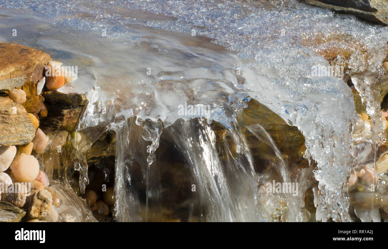 Small pond cascade freezing over after the bomb cyclone hit North ...