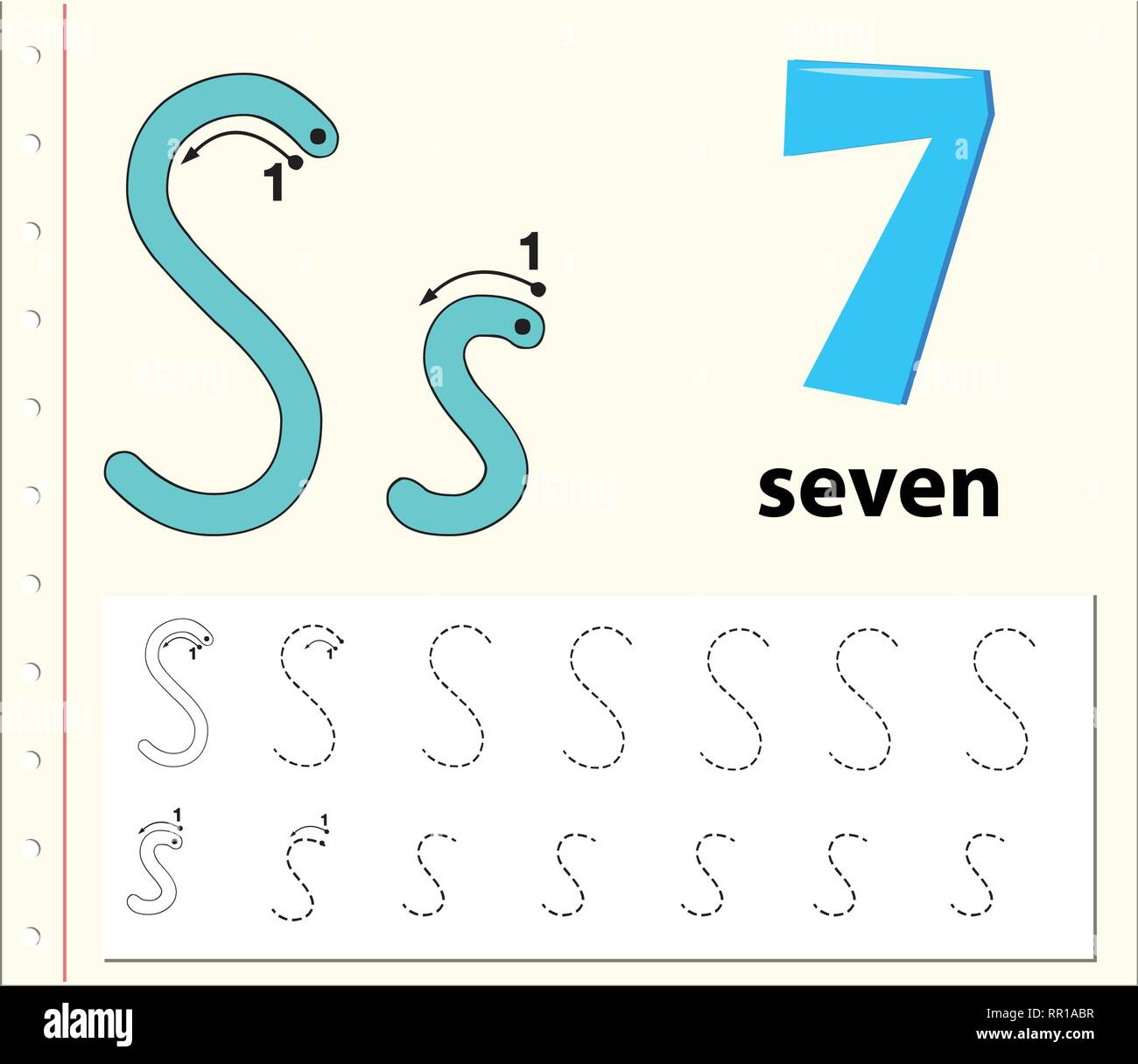 Number seven tracing worksheets illustration Stock Vector Image & Art ...
