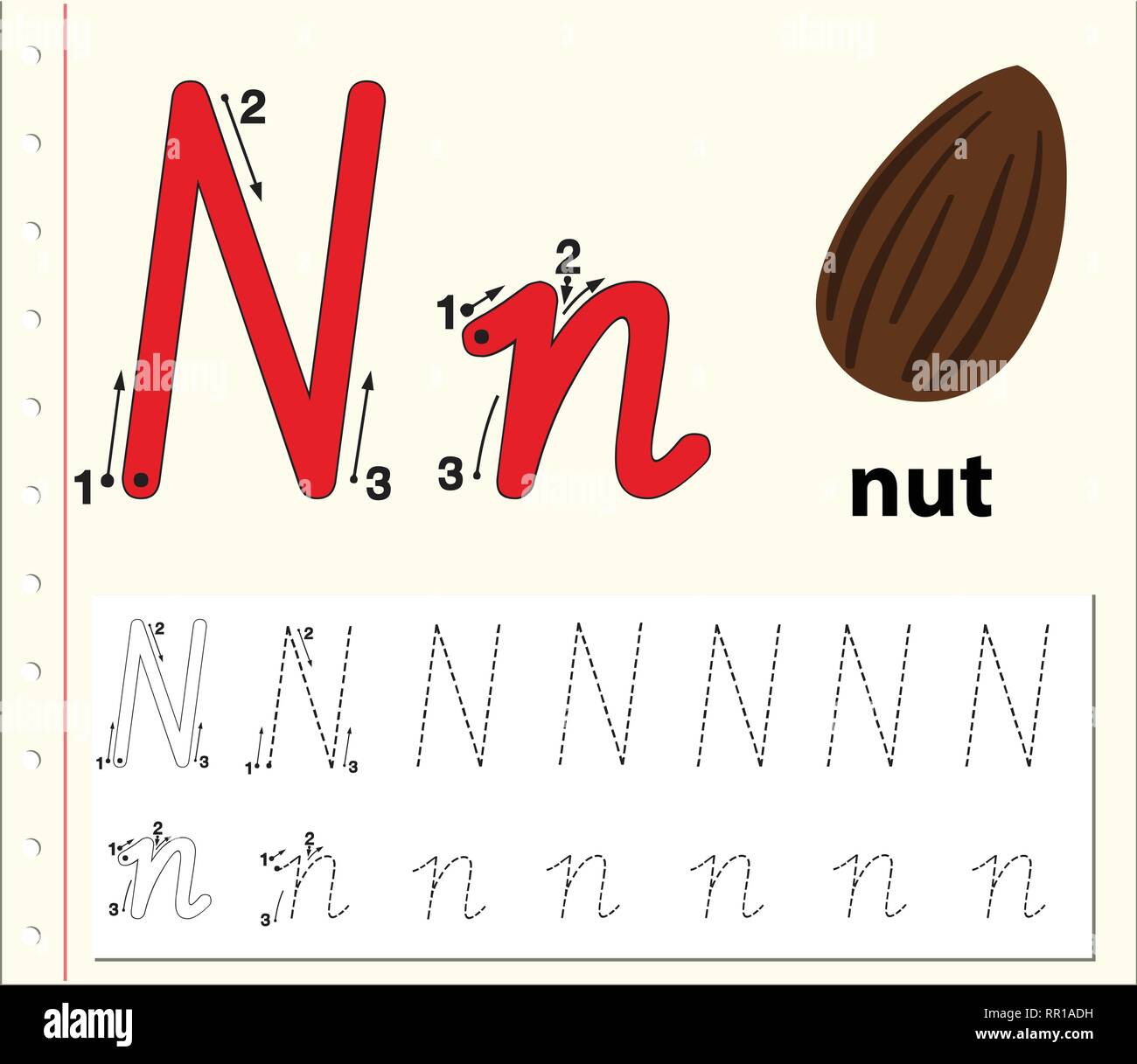 Letter N tracing alphabet worksheets illustration Stock Vector Image ...
