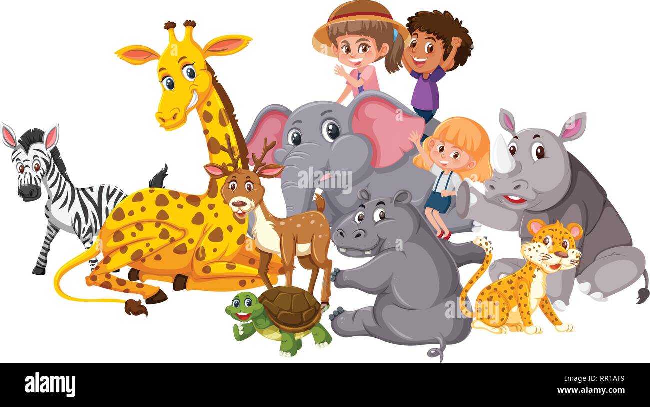 Wild animals and children illustration Stock Vector Image & Art - Alamy