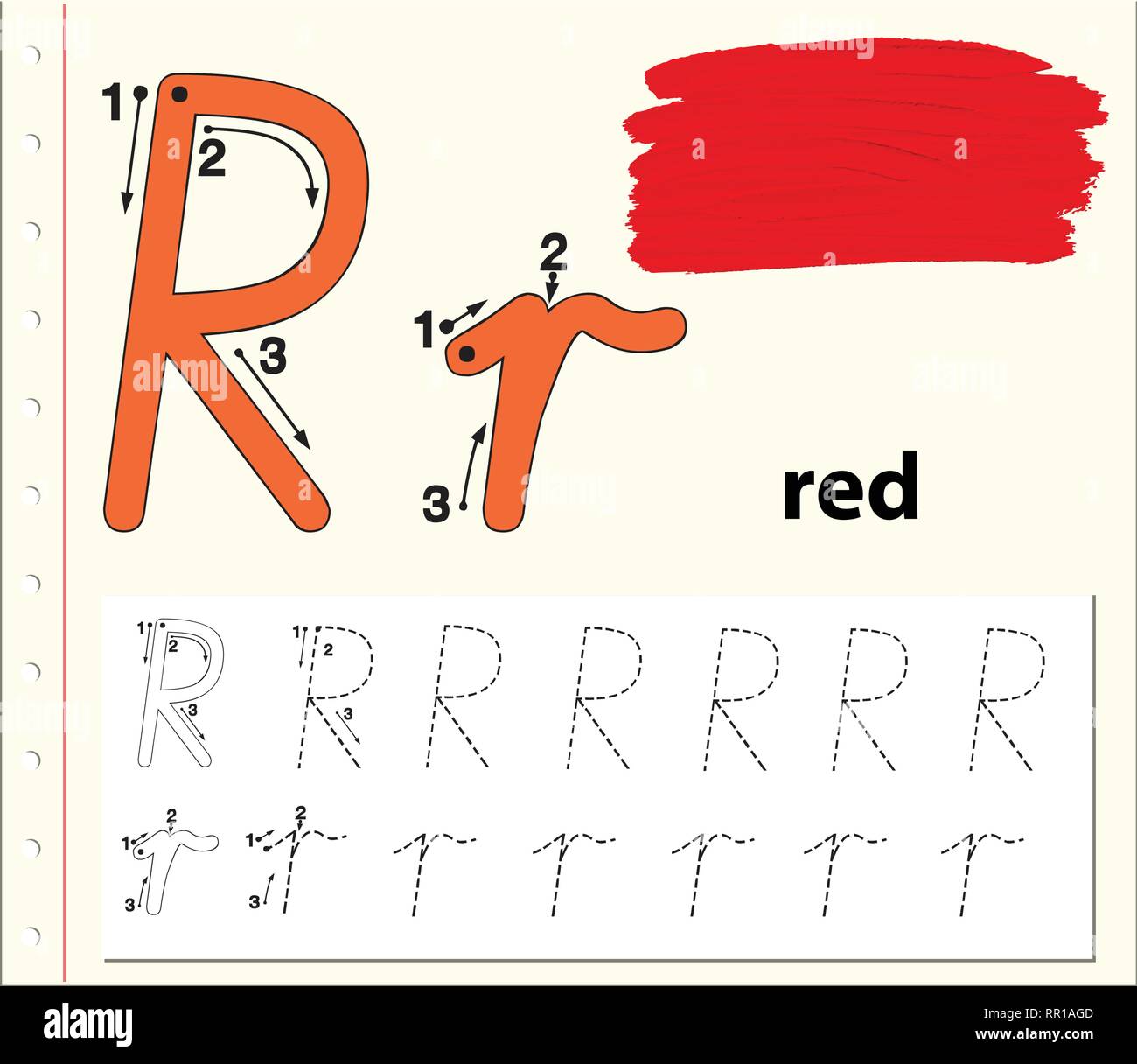 Letter R tracing alphabet worksheets illustration Stock Vector Image ...