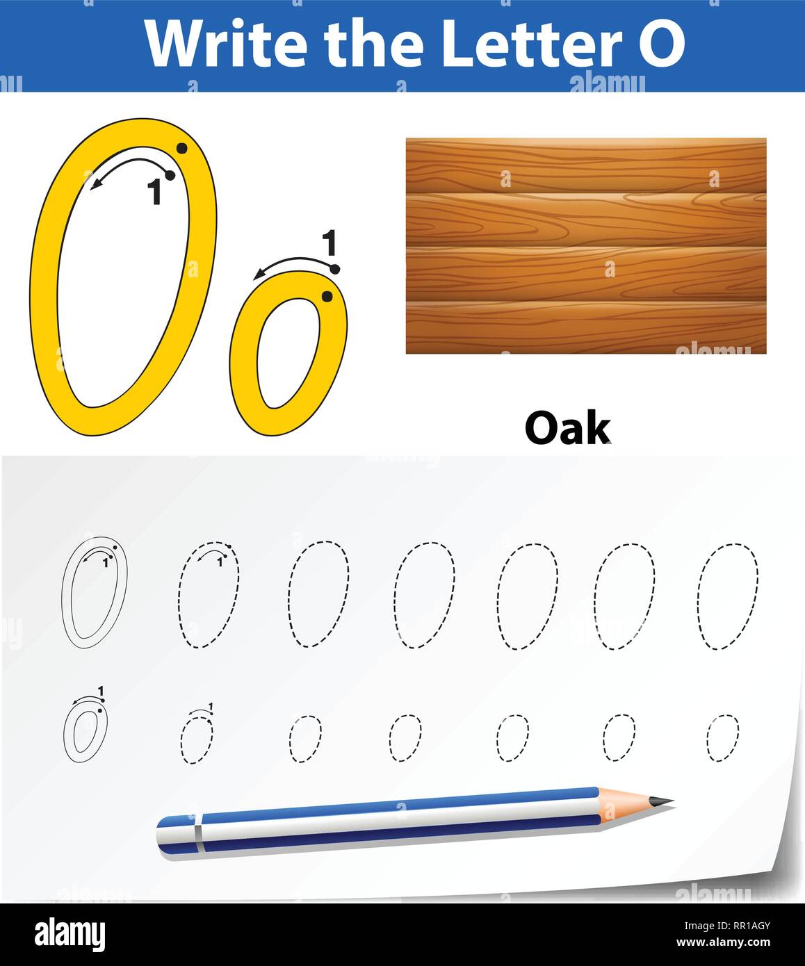 Letter O tracing alphabet worksheets illustration Stock Vector Image ...