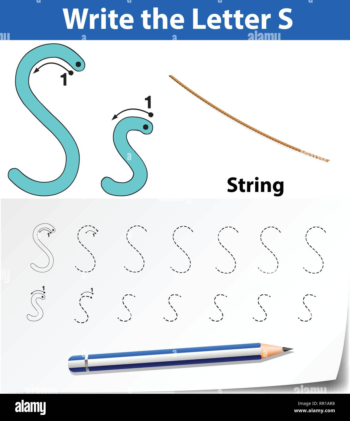 Letter S tracing alphabet worksheets illustration Stock Vector Image ...