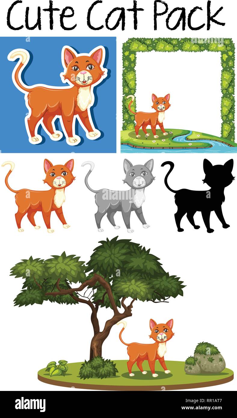 Cute cat pack set illustration Stock Vector Image & Art - Alamy