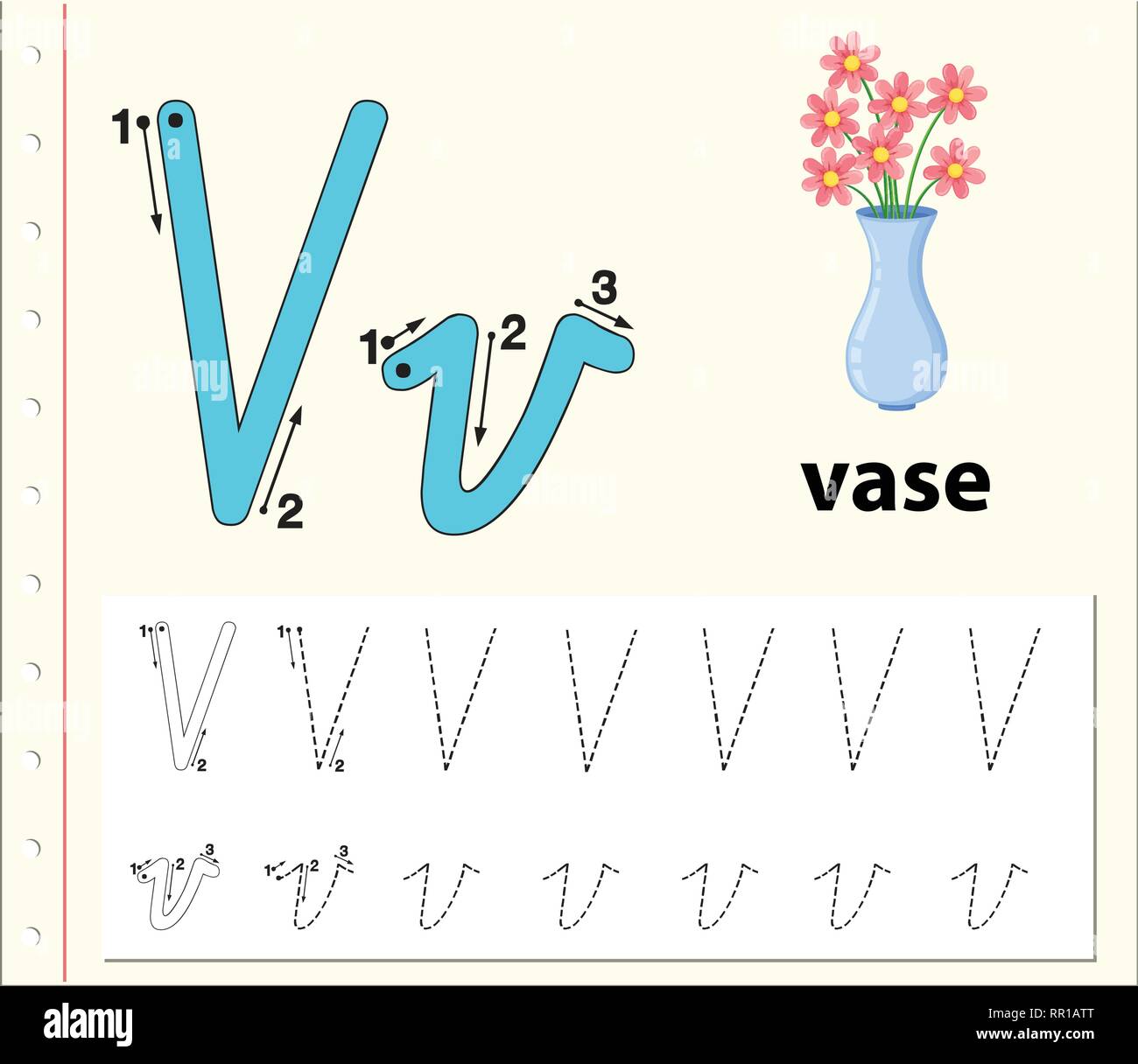 Letter V tracing alphabet worksheets illustration Stock Vector Image ...