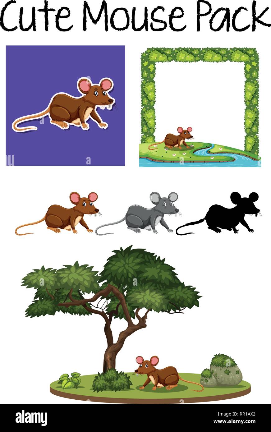 Cute mouse pack set illustration Stock Vector Image & Art - Alamy