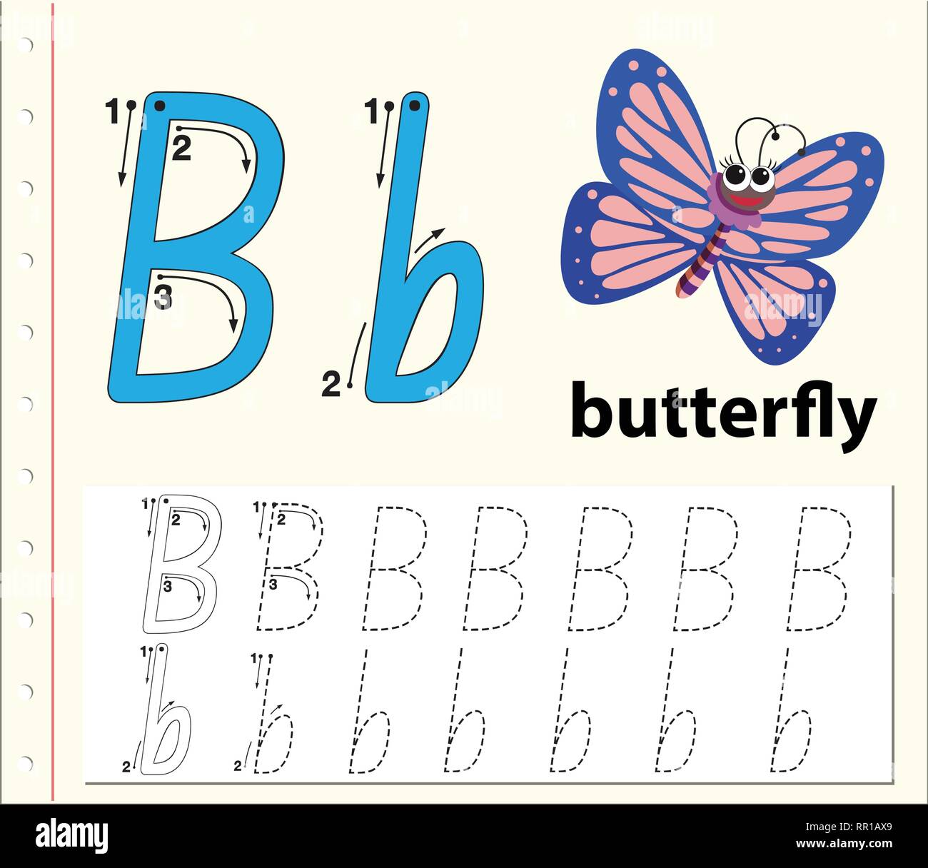 Letter B tracing alphabet worksheets illustration Stock Vector Image ...