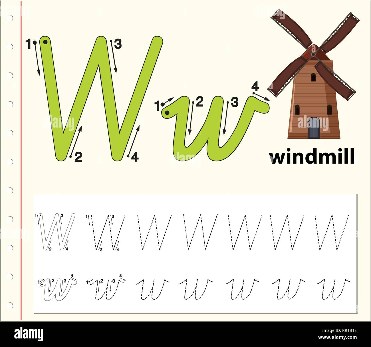 Letter W tracing alphabet worksheets illustration Stock Vector Image ...