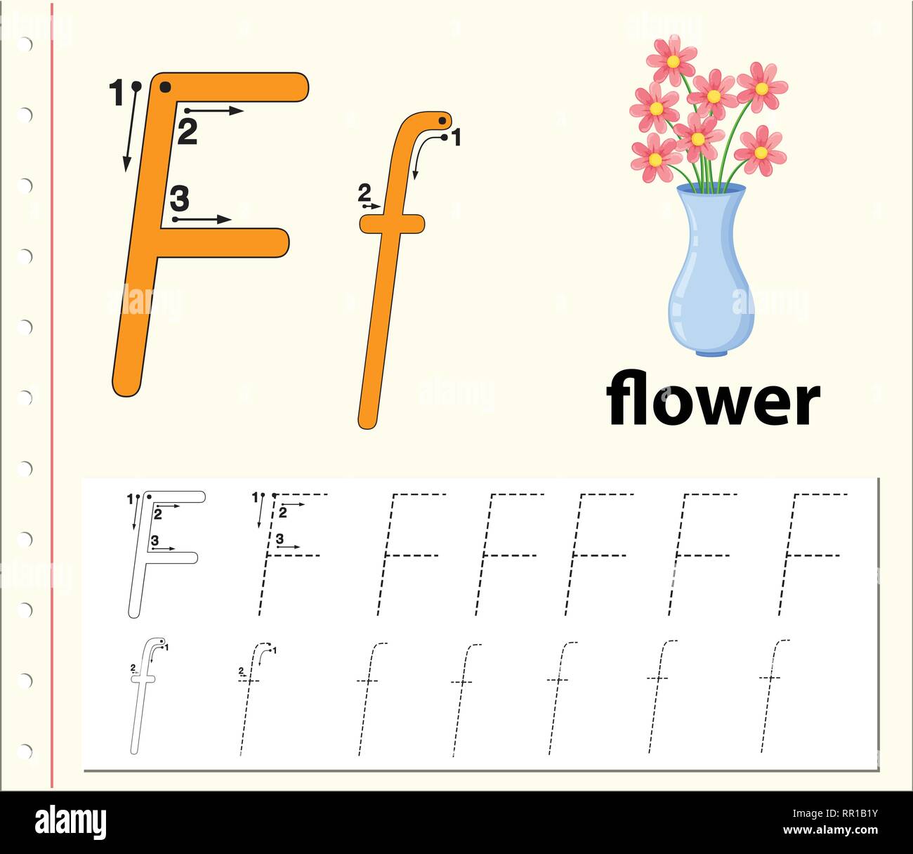 Letter F tracing alphabet worksheets illustration Stock Vector Image ...