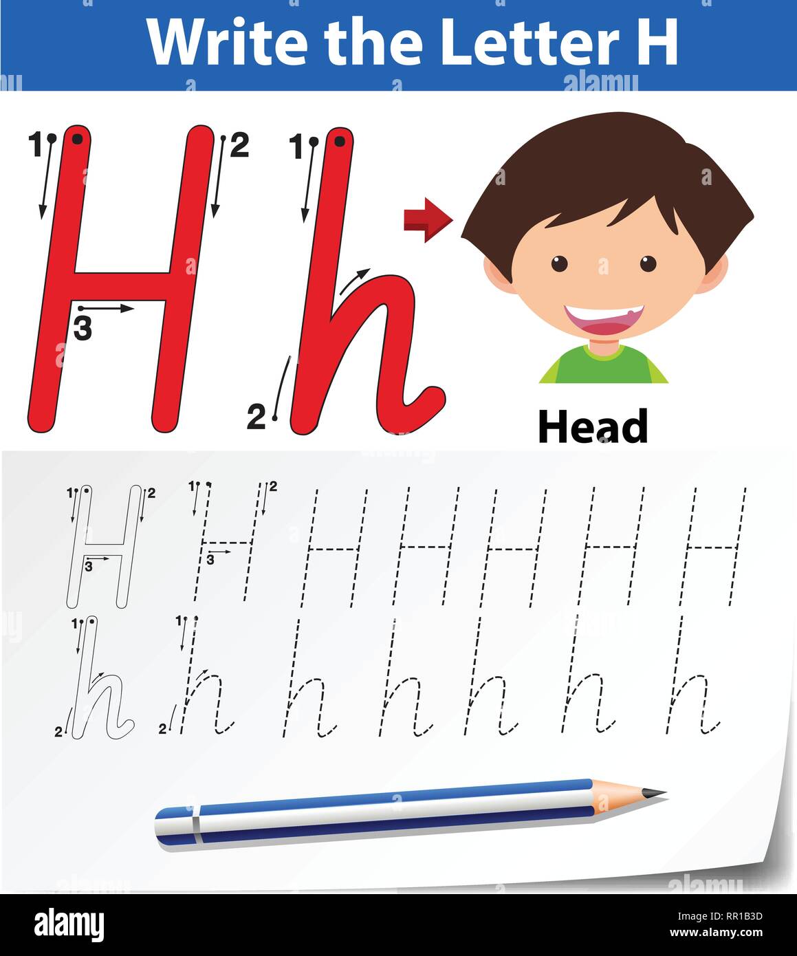 Letter H tracing alphabet worksheets illustration Stock Vector Image ...