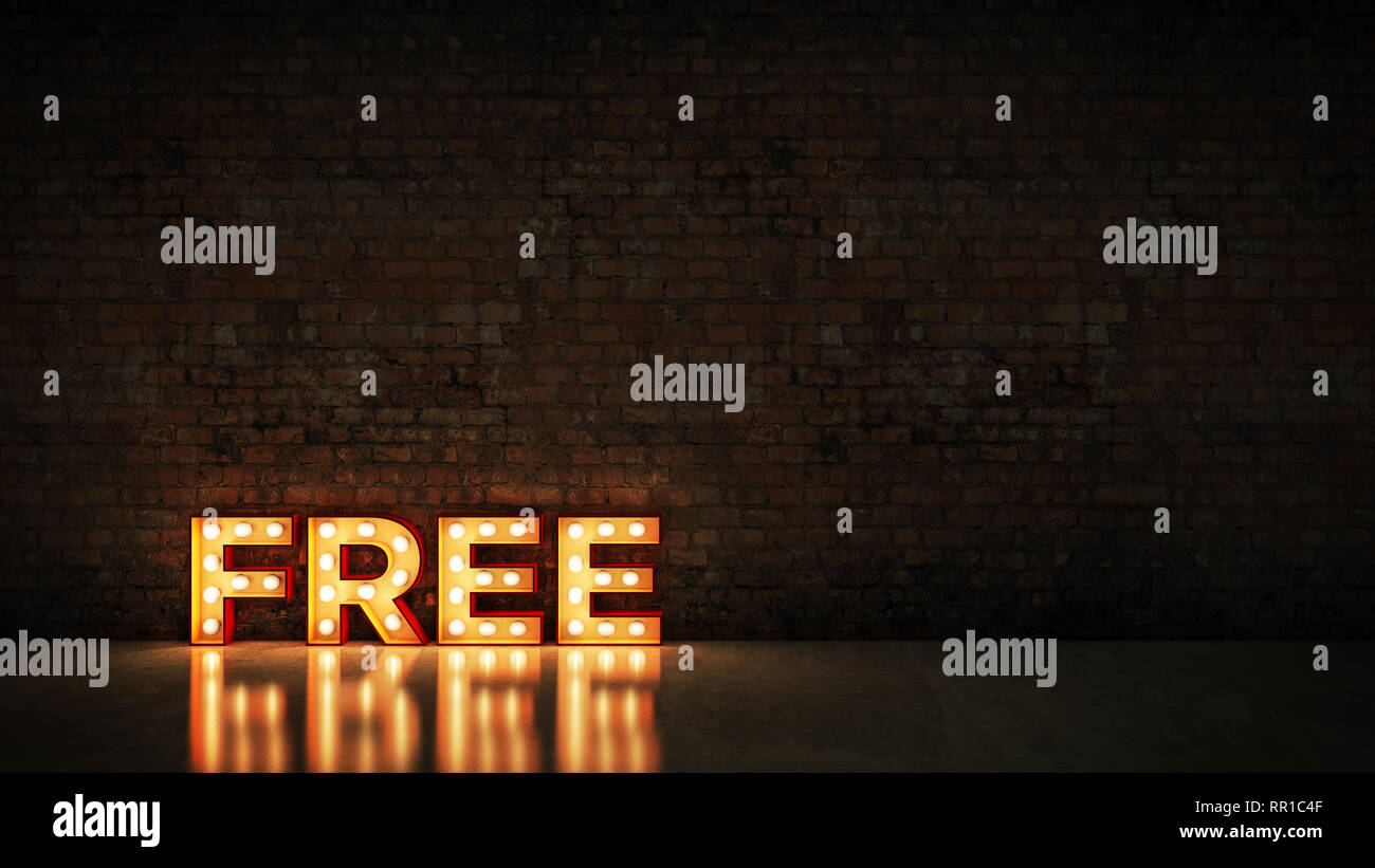 Neon Sign on Brick Wall background - Free. 3d rendering Stock Photo - Alamy