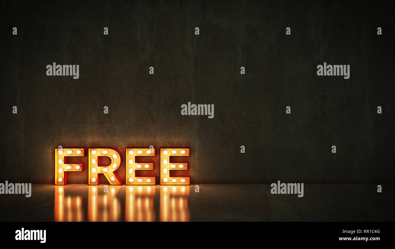 Neon Sign on Brick Wall background - Free. 3d rendering Stock Photo - Alamy