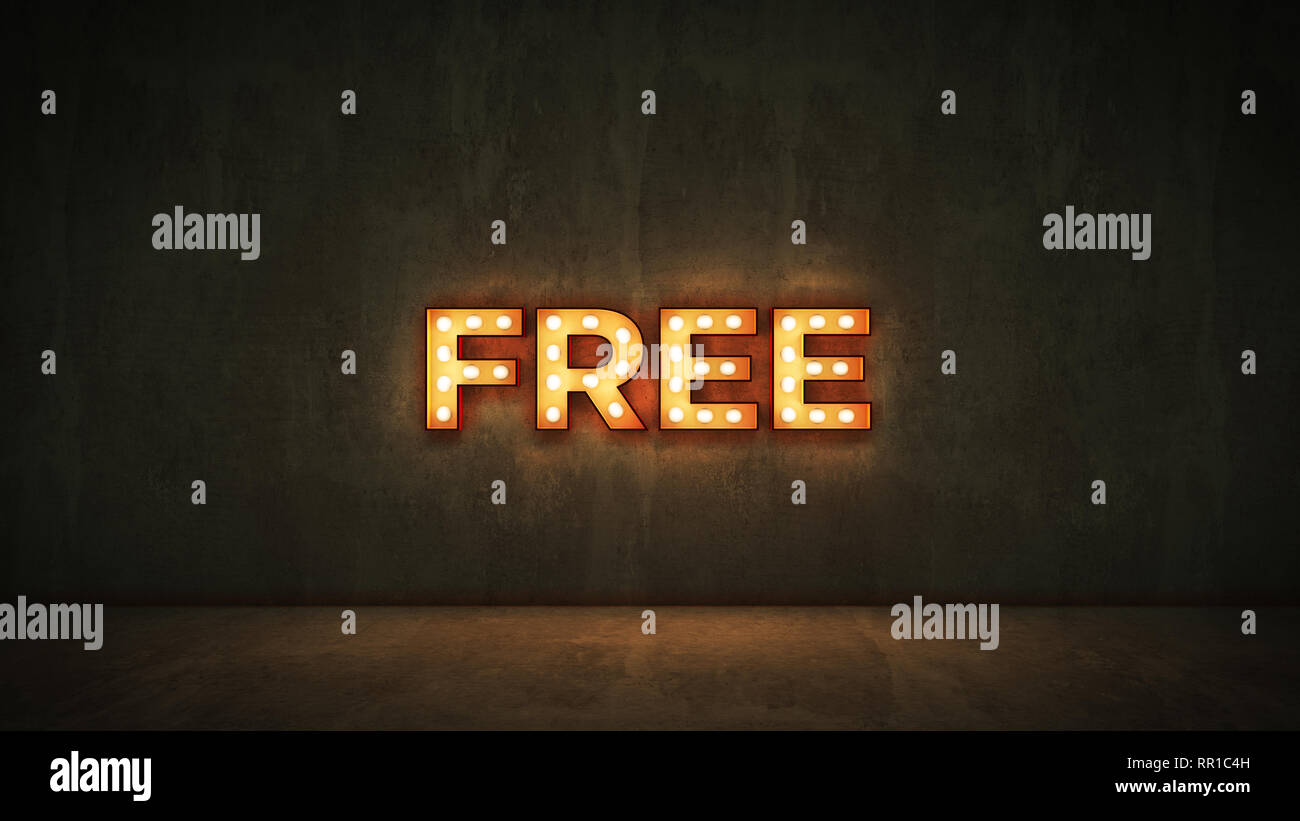 Neon Sign on Brick Wall background - Free. 3d rendering Stock Photo - Alamy