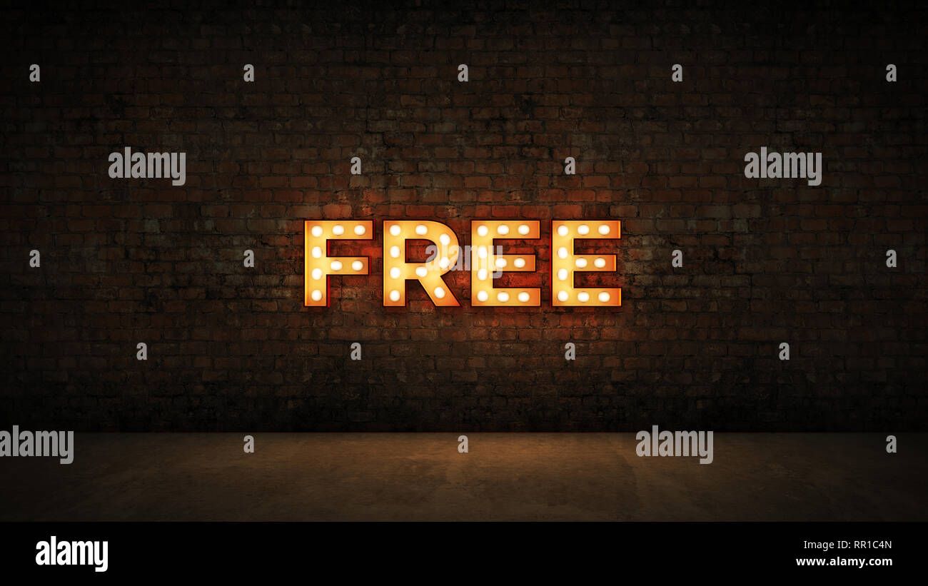 Neon Sign on Brick Wall background - Free. 3d rendering Stock Photo - Alamy