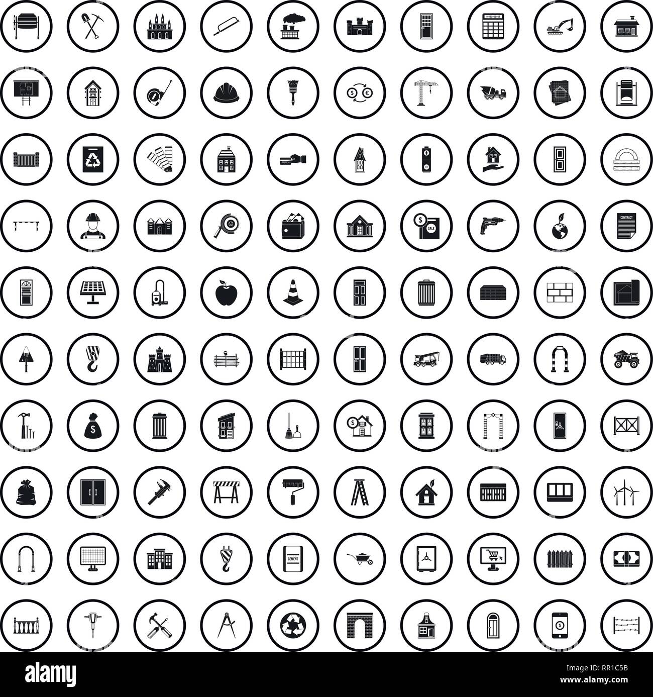 100 housing construction icons set, simple style Stock Vector Image ...