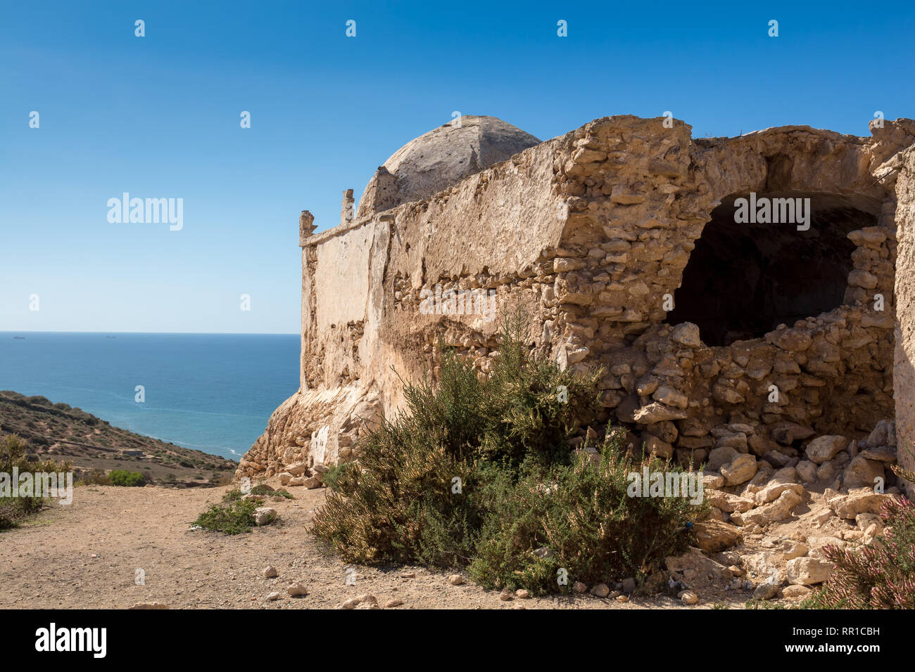 Small abandoned mosque / chapel on the top of a cliff at the Atlantic ...