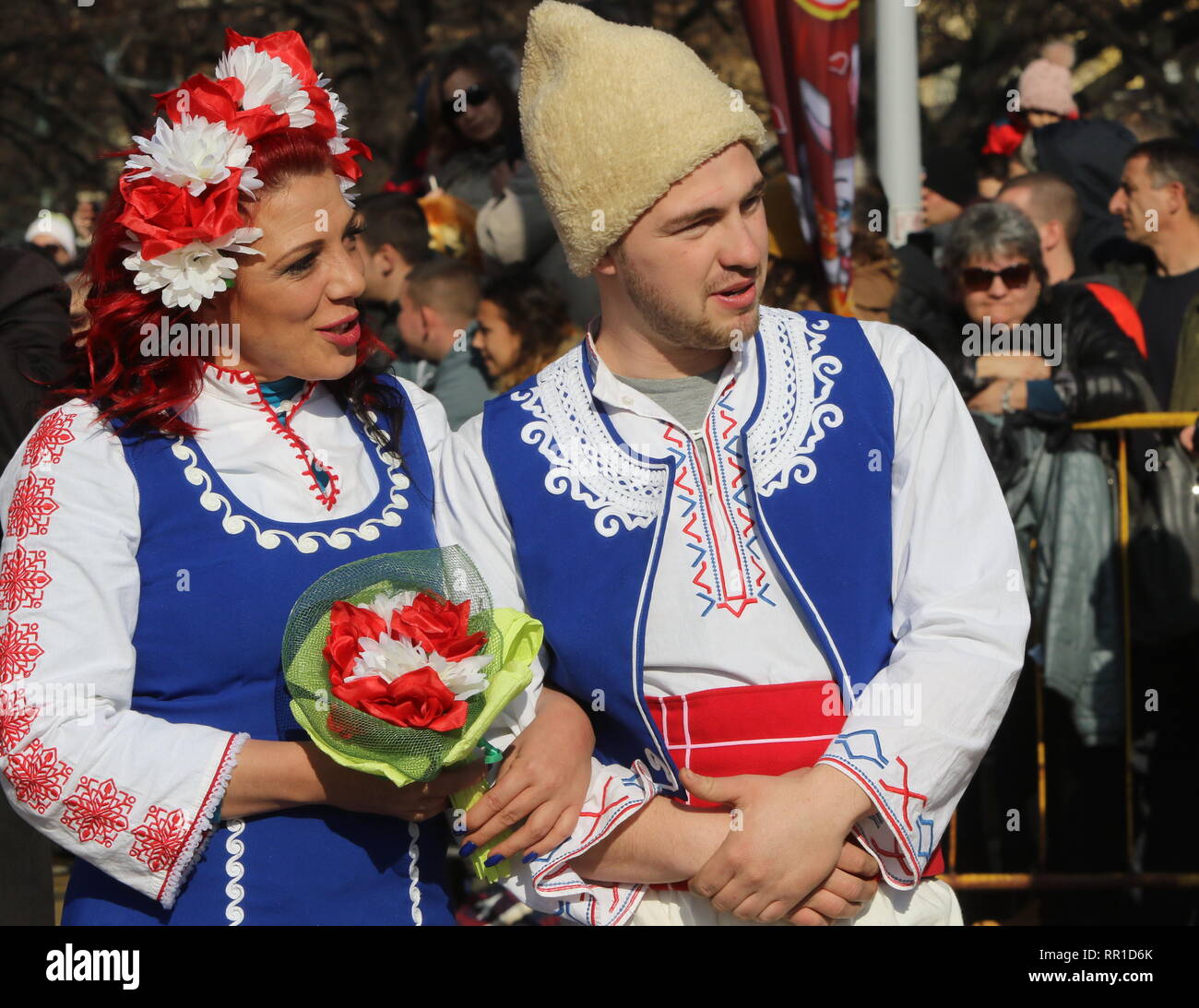 People dressed with traditional Bulgarian authentic folklore clothes ...