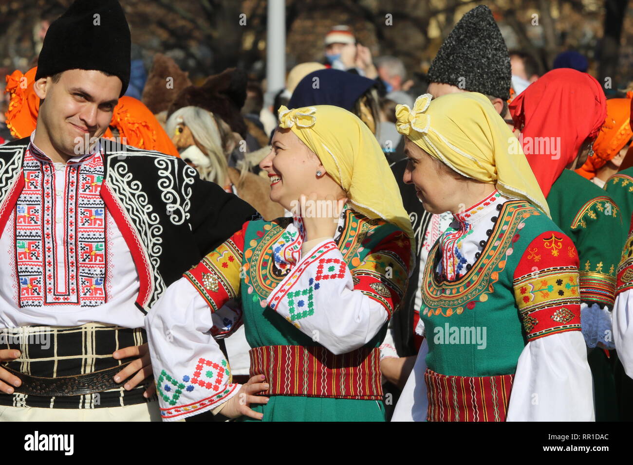 People dressed with traditional Bulgarian authentic folklore clothes ...