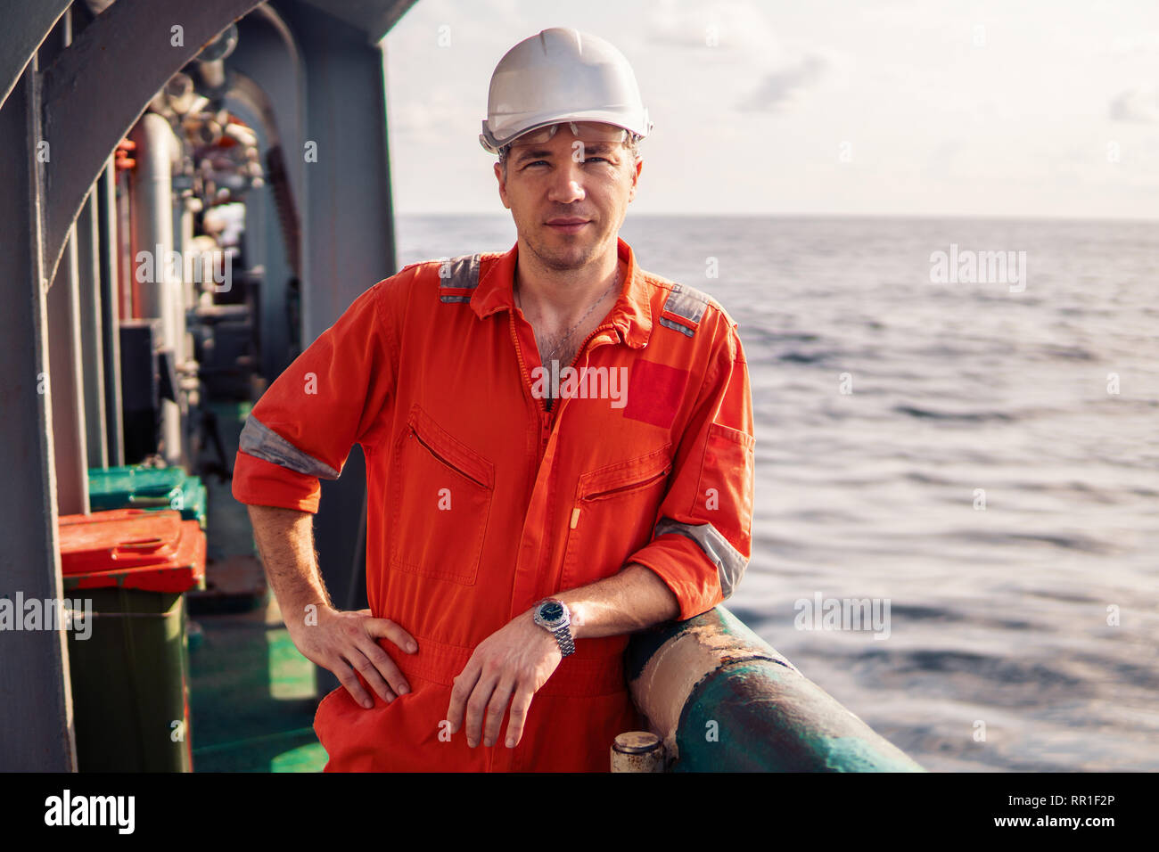 Marine chief officer or chief mate on deck of ship or vessel Stock ...