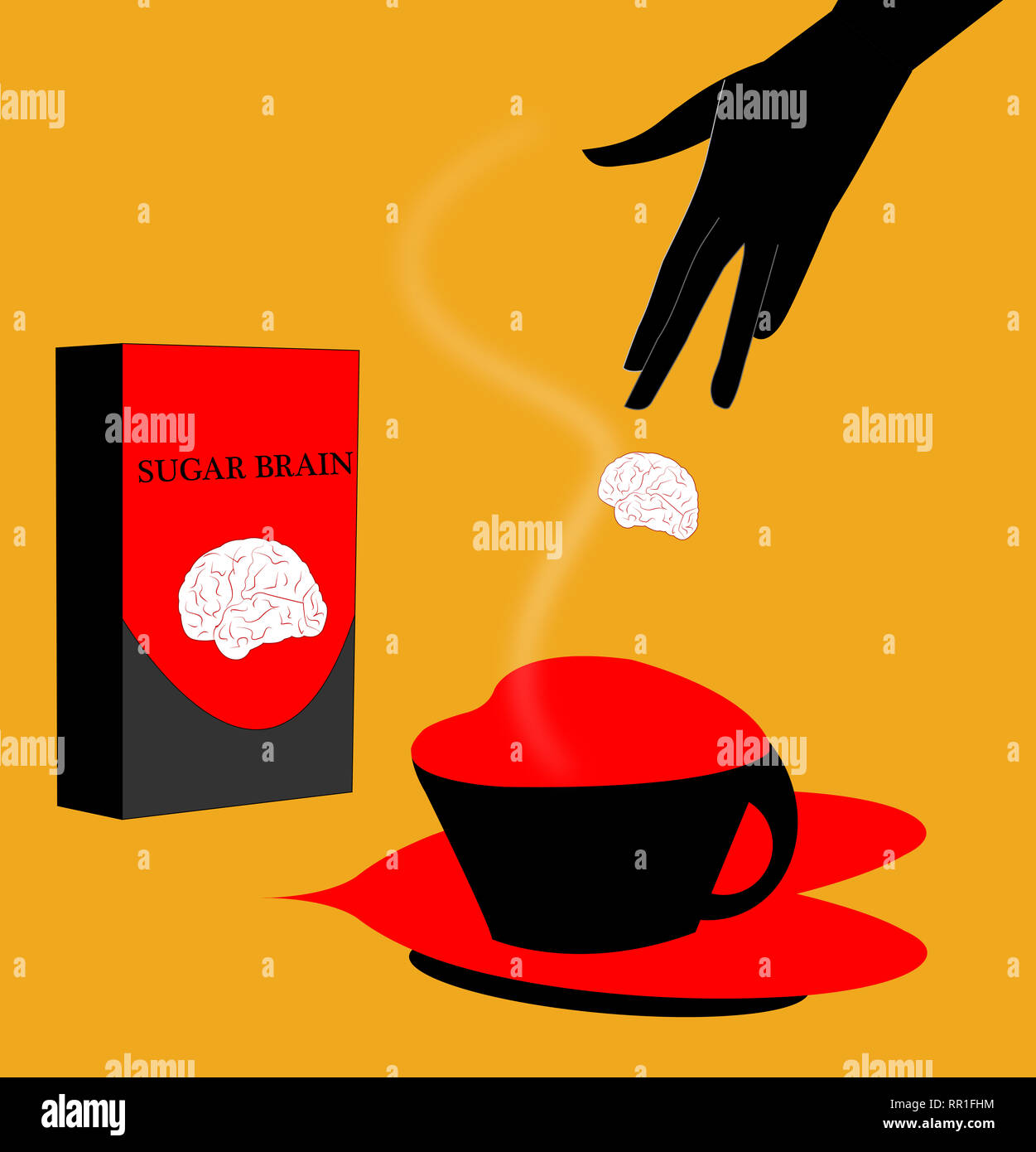 illustration of a brain as a sugar dropped in a coffe with a sugar ...