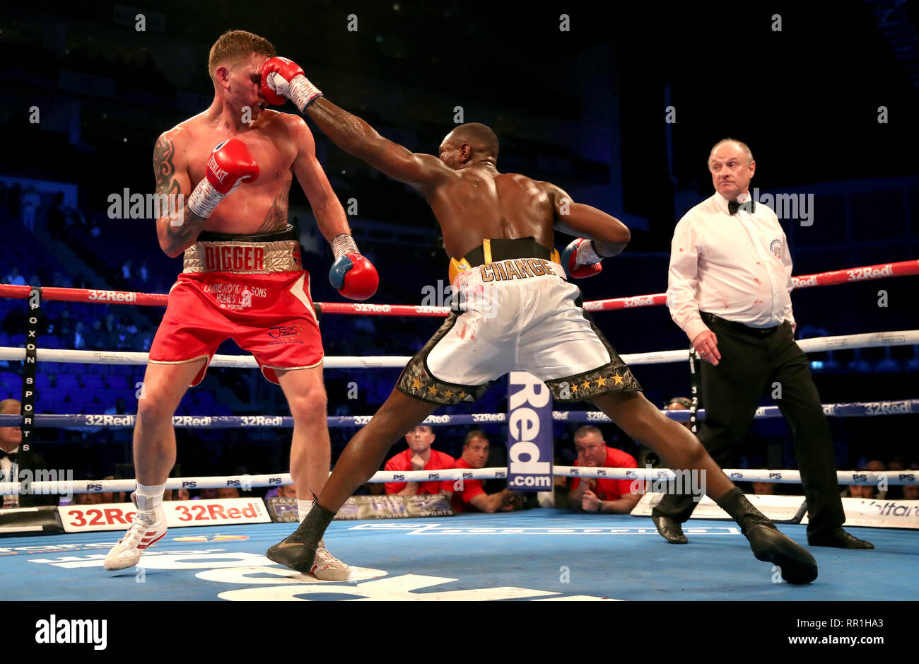 Andre Sterling (centre) lands a punch on Ricky Summers during the ...