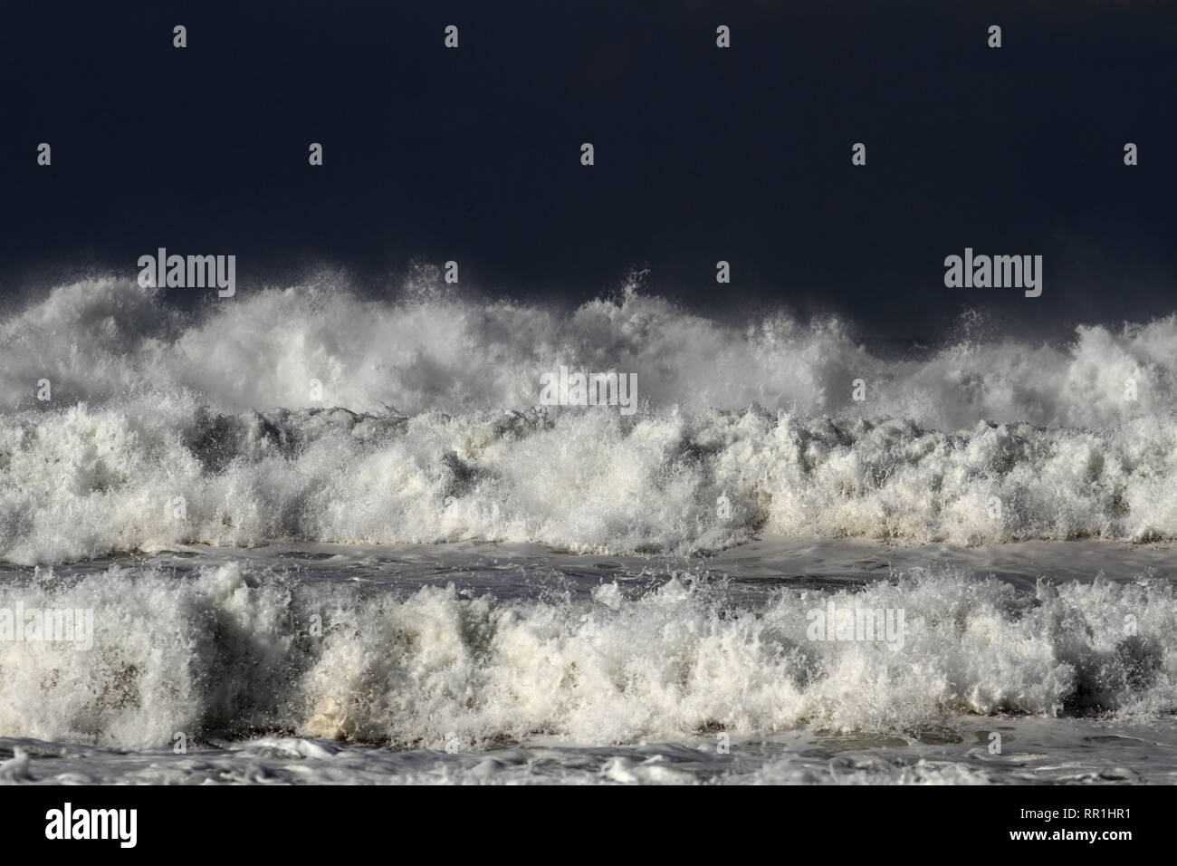 Detailed view of beautiful big crashing waves in a stormy day Stock ...