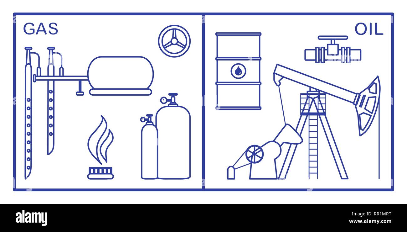 Vector illustration with equipment for oil and gas production. Oil ...