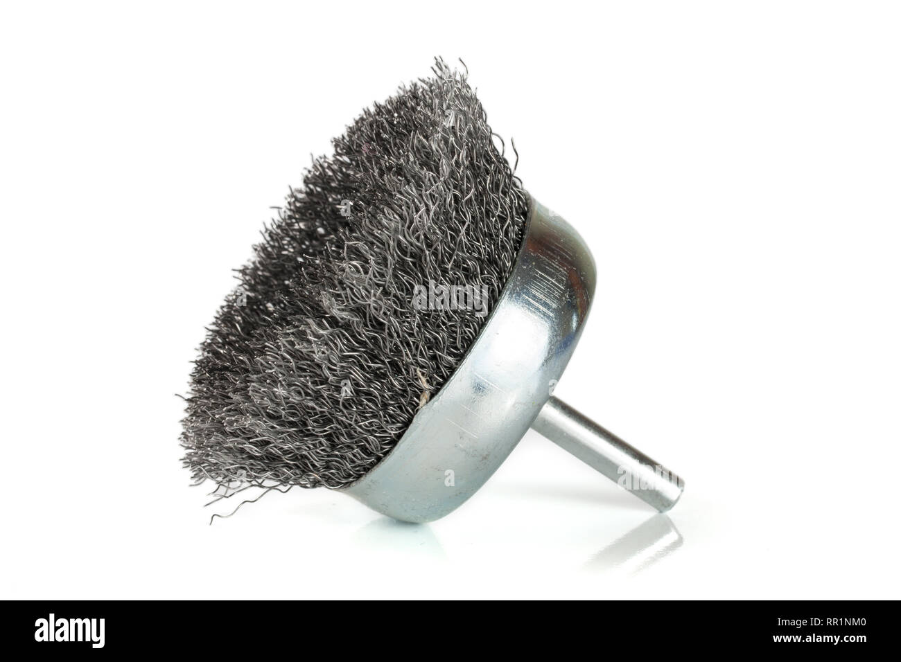 metal brush on a drill to remove rust isolated on white background ...