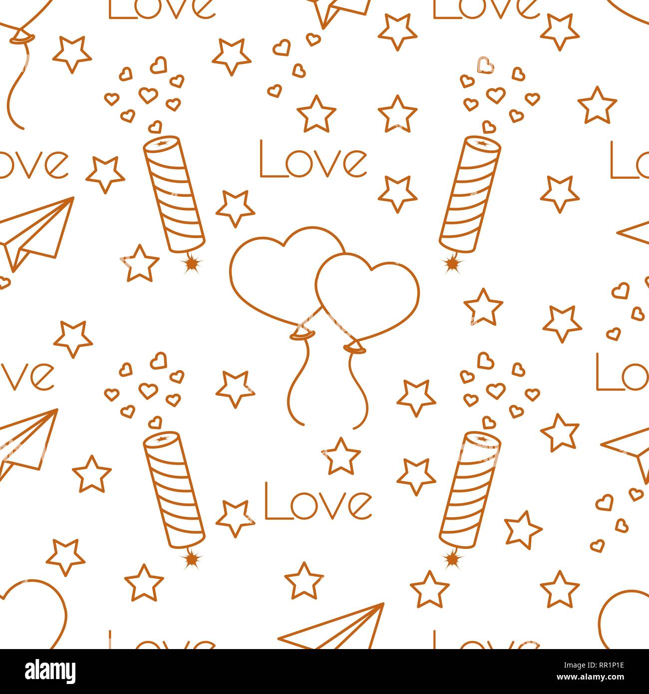 Seamless pattern with paper airplane, petard, balloons, hearts ...