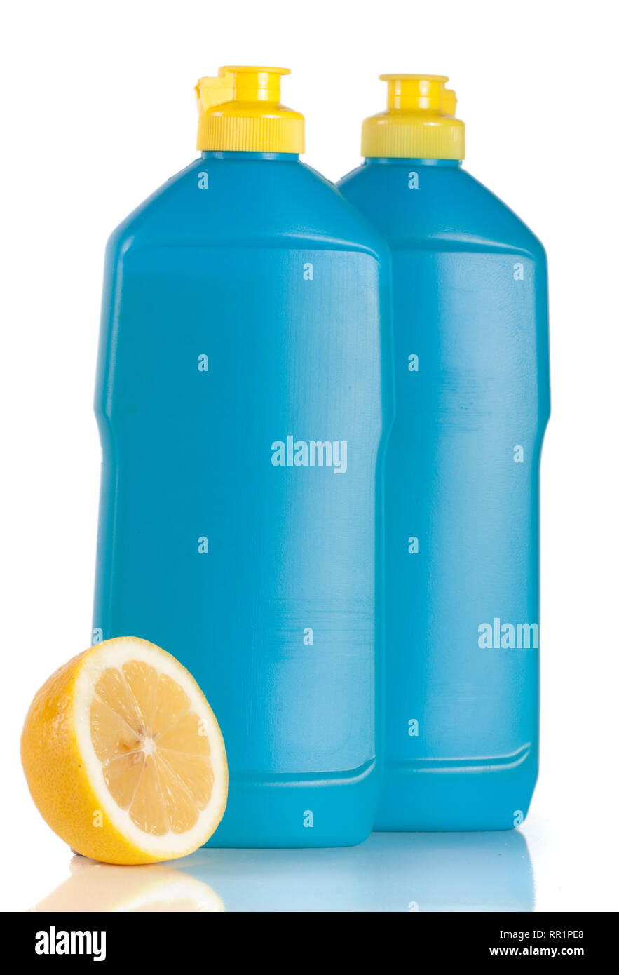 bottle of dishwashing detergent with lemon isolated on white background ...