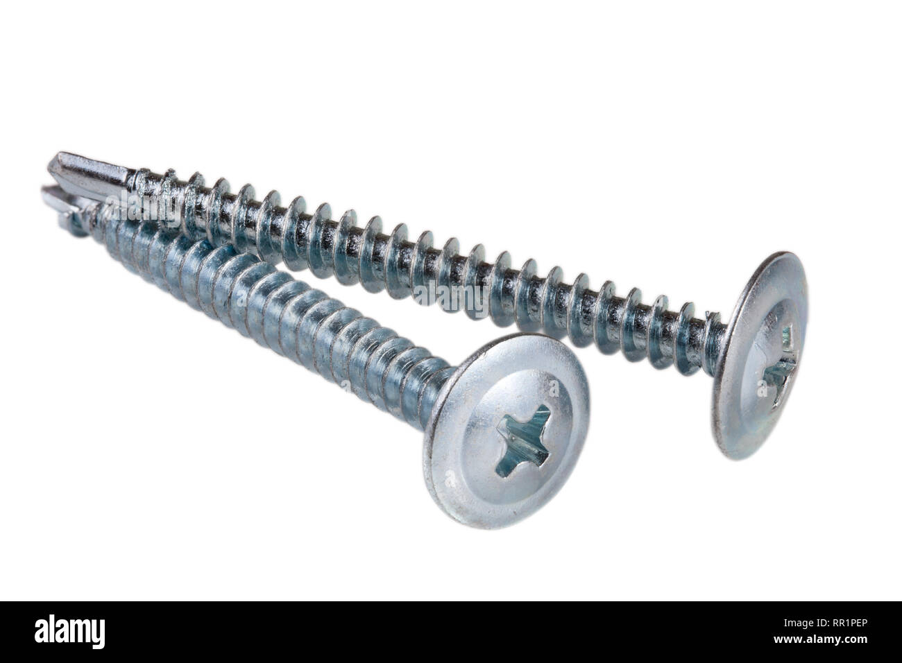 two metal screws isolated on white background Stock Photo - Alamy